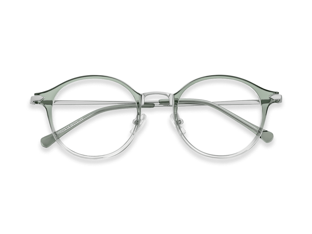 Myles Crystal Green Grey/Chrome Round Eyeglasses – Eydology